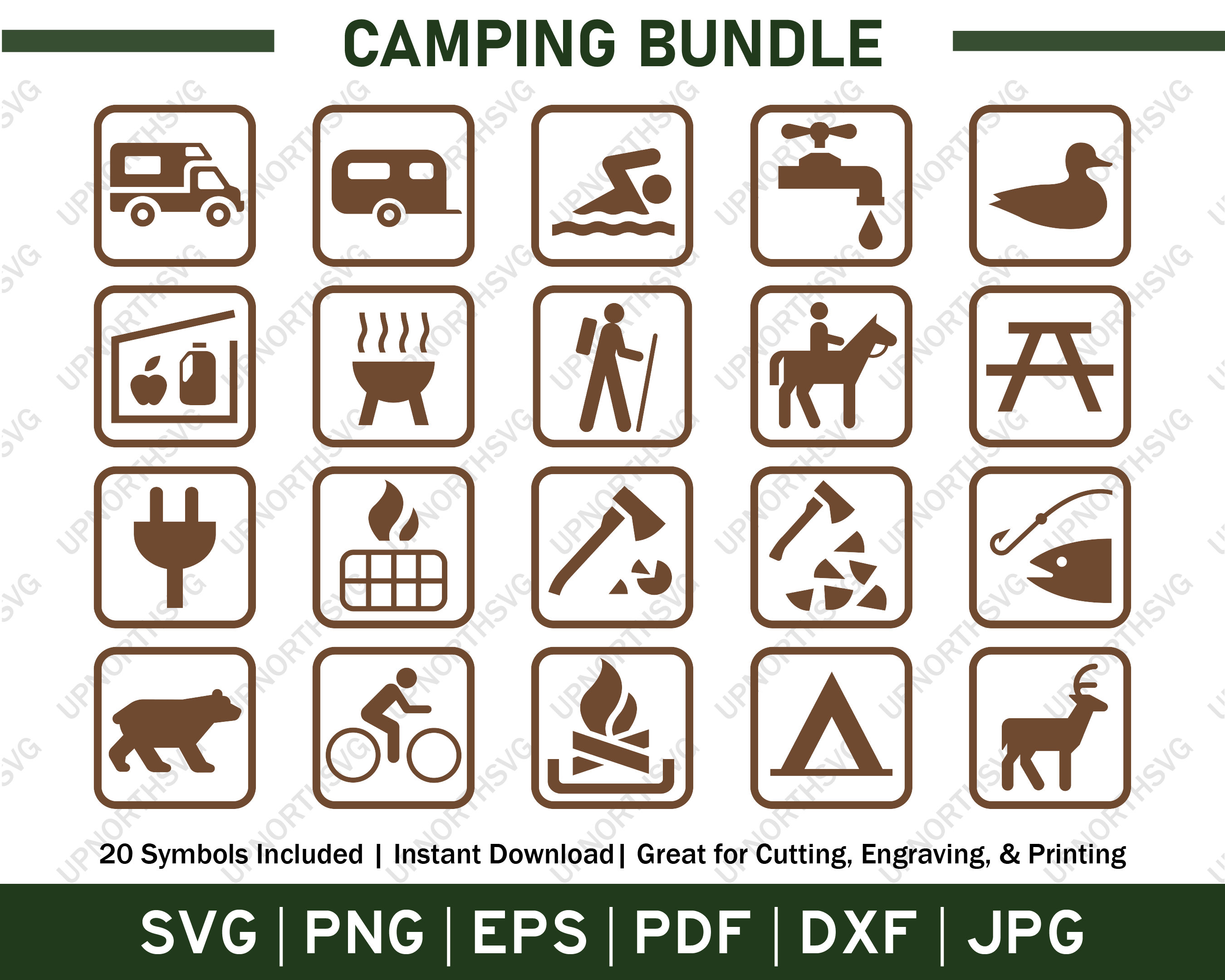 Camping National Park Symbols Brown SVG Bundle, Tent, RV, Campfire ...