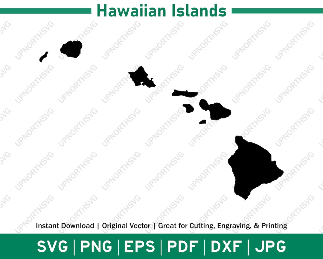 Hawaiian Islands Silhouette Map | Maui, Oahu, Kauai, Big Island Hawaii ...