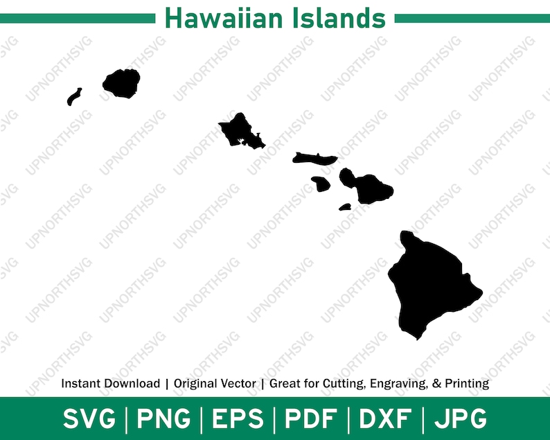 Hawaiian Islands Silhouette Map | Maui, Oahu, Kauai, Big Island Hawaii ...
