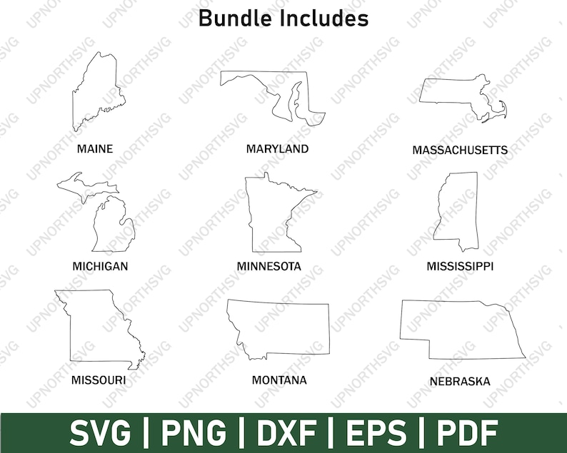 Simple State Outlines 50 Individual Shapes | United States of America ...