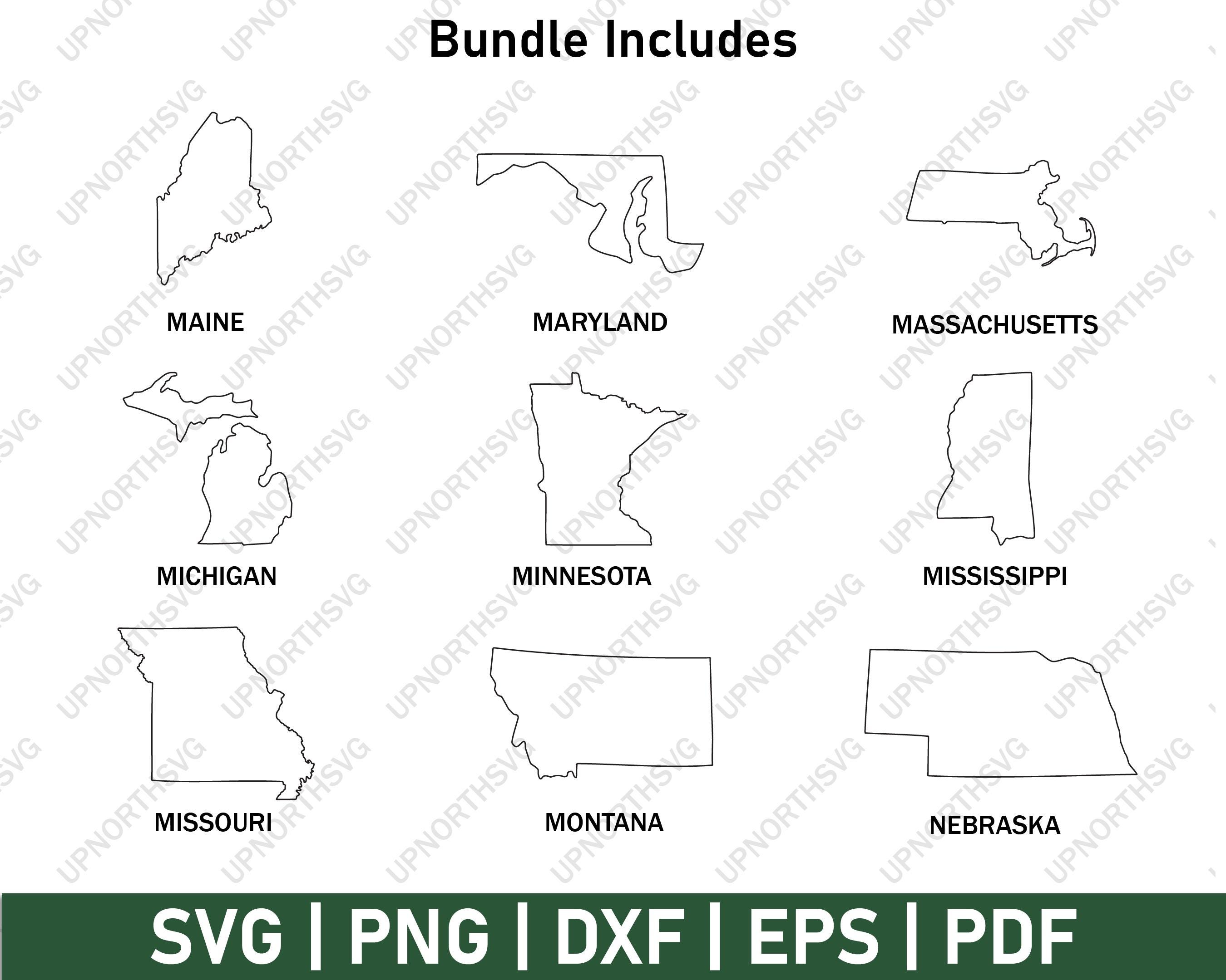 Simple State Outlines 50 Individual Shapes | United States of America ...
