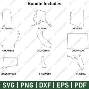 Simple State Outlines 50 Individual Shapes | United States of America ...