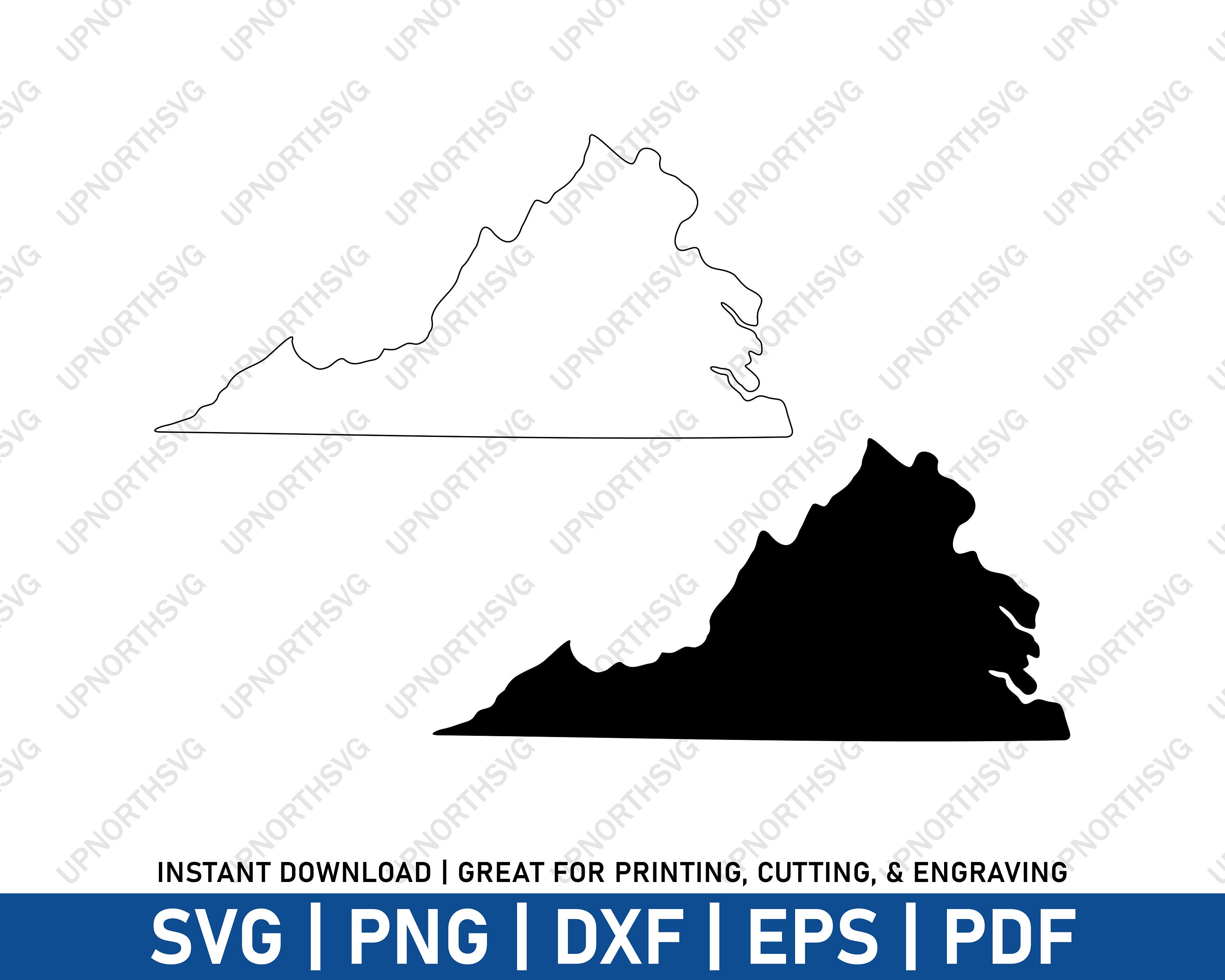 Virginia Outline & Silhouette Shape SVG File Simple VA Vector Map USA ...