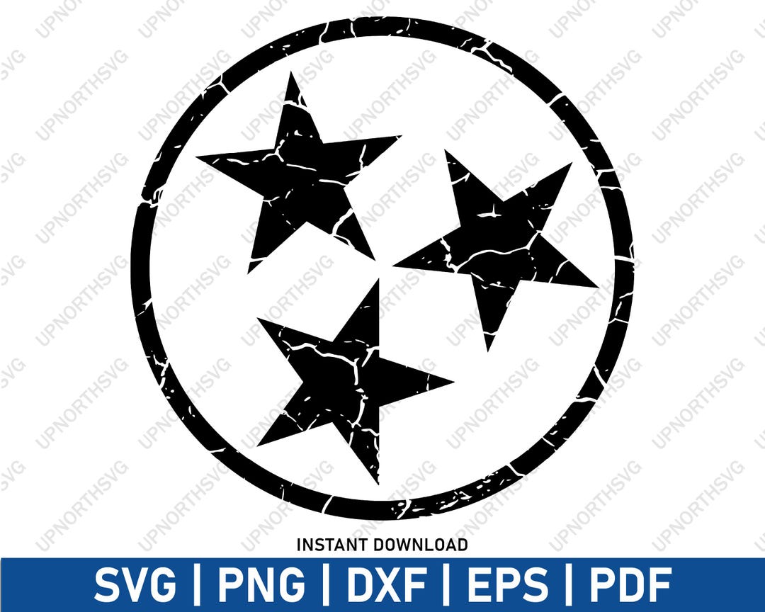 Tennessee Tri-star Distressed SVG | Black Tennessee Tristar Silhouette ...