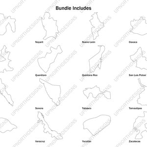 Simple Mexico State Outlines 32 Individual Shapes | Mexican Federation ...
