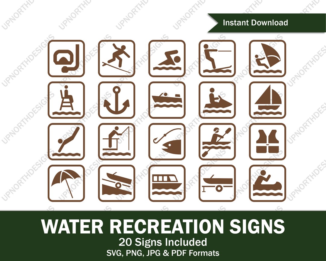 Water Recreation National Park Symbols SVG Bundle, Swimming, Boating ...