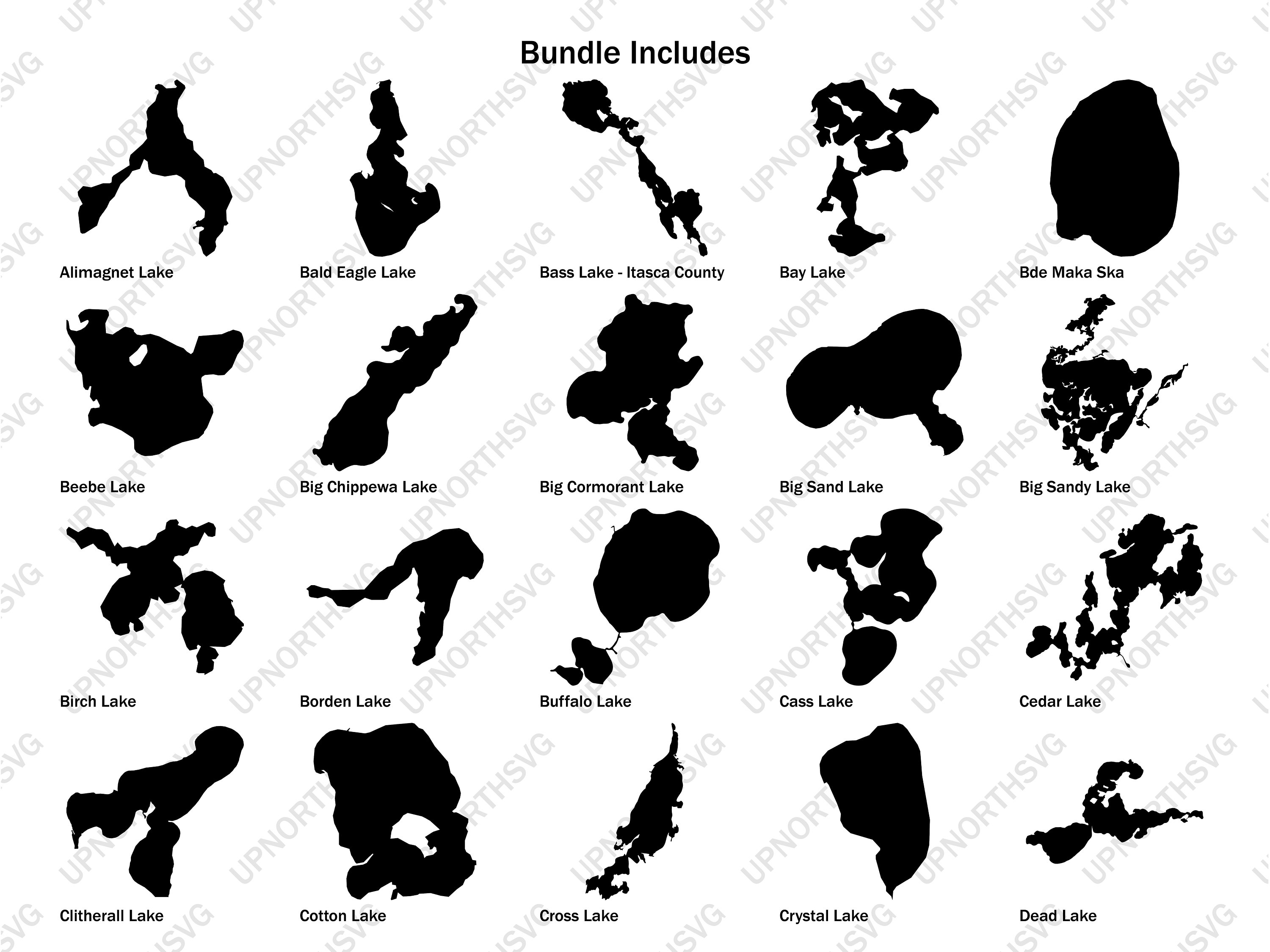 Minnesota Lake Silhouette Map Bundle Custom SVG Vector Graphic File ...