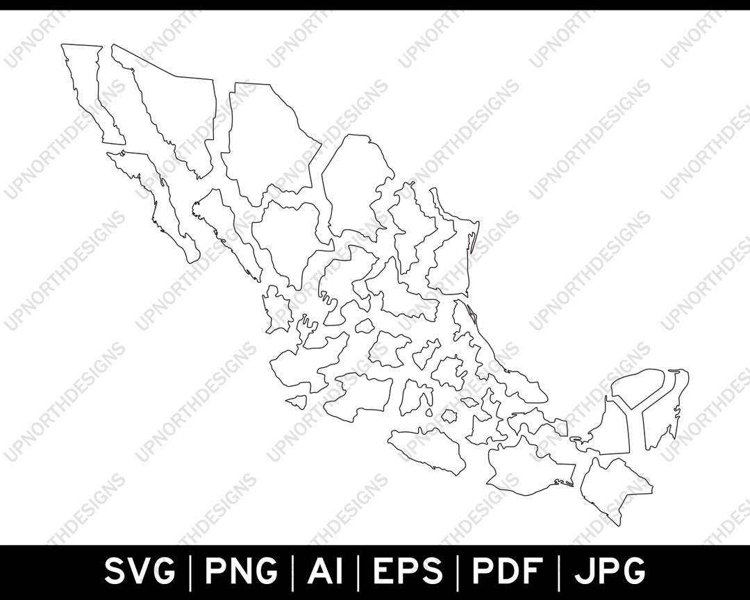 Simple Mexico State Outlines 32 Individual Shapes | Mexican Federation ...