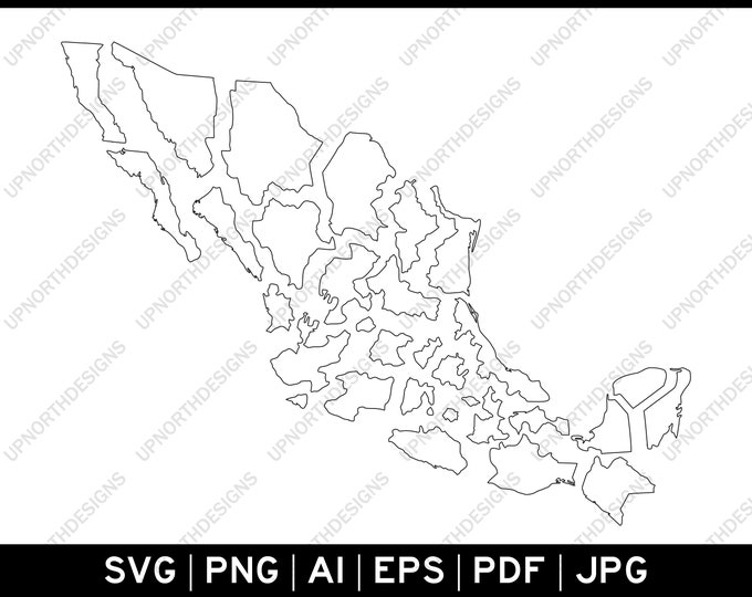 Simple Mexico State Outlines 32 Individual Shapes | Mexican Federation ...