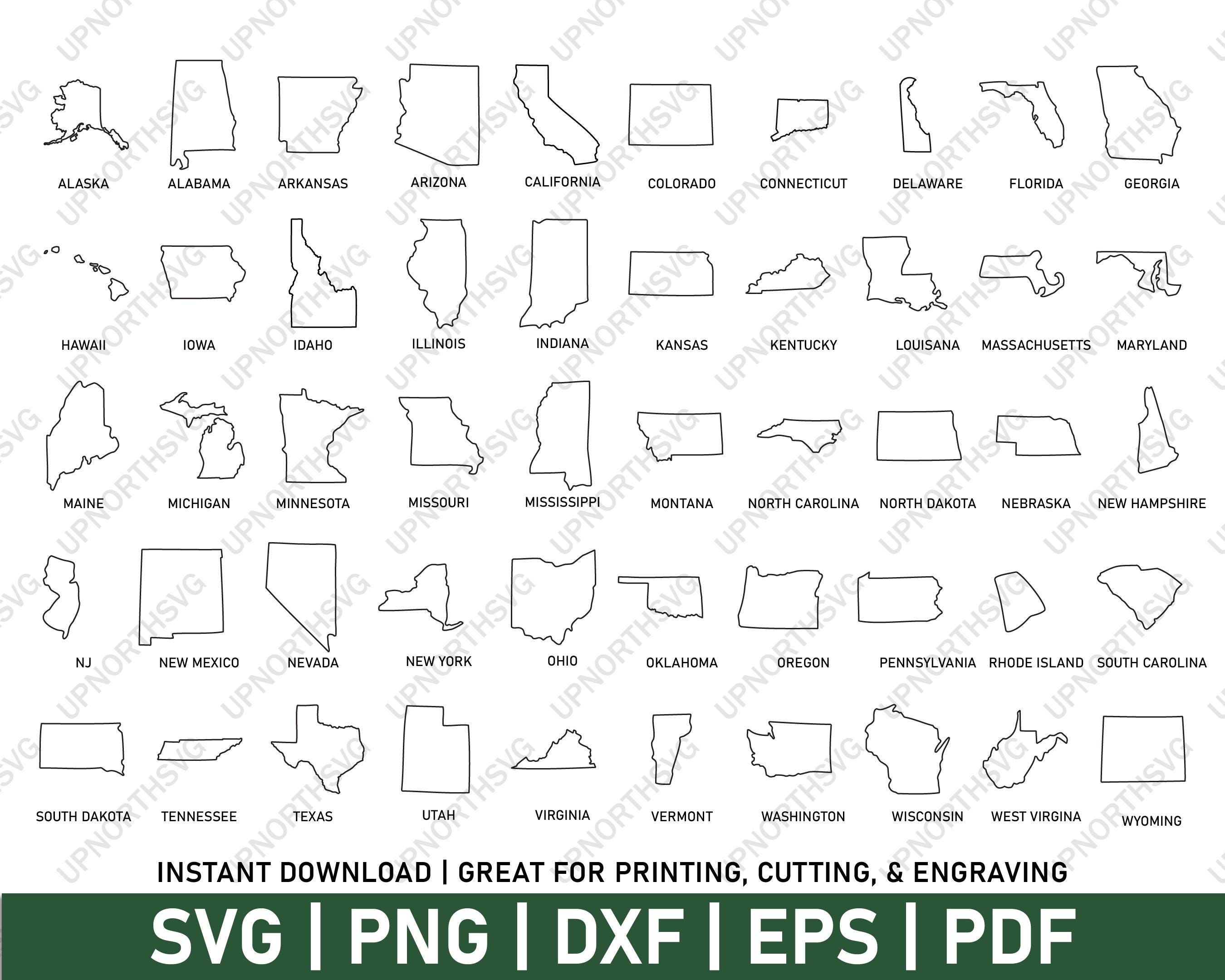 Simple State Outlines 50 Individual Shapes | United States of America ...