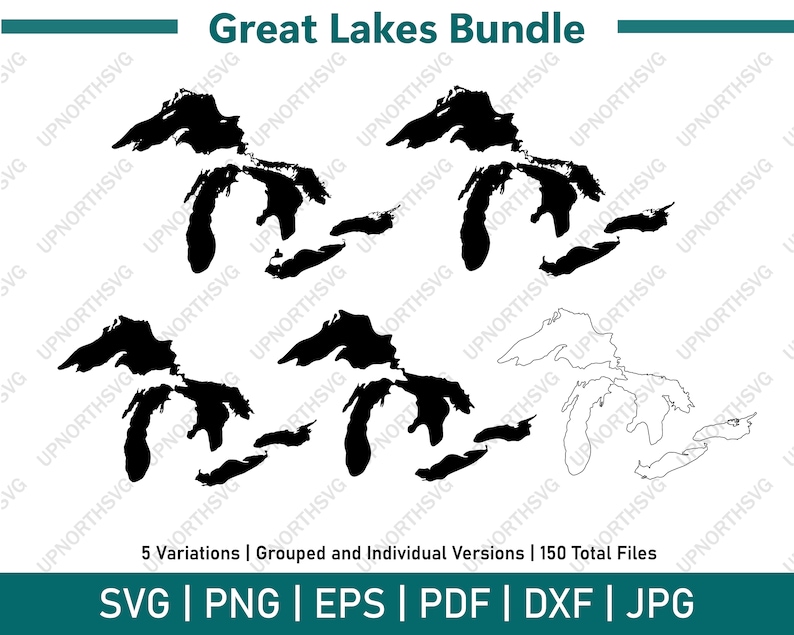 Great Lakes SVG Map Silhouette & Outline Bundle Vector Image Map ...