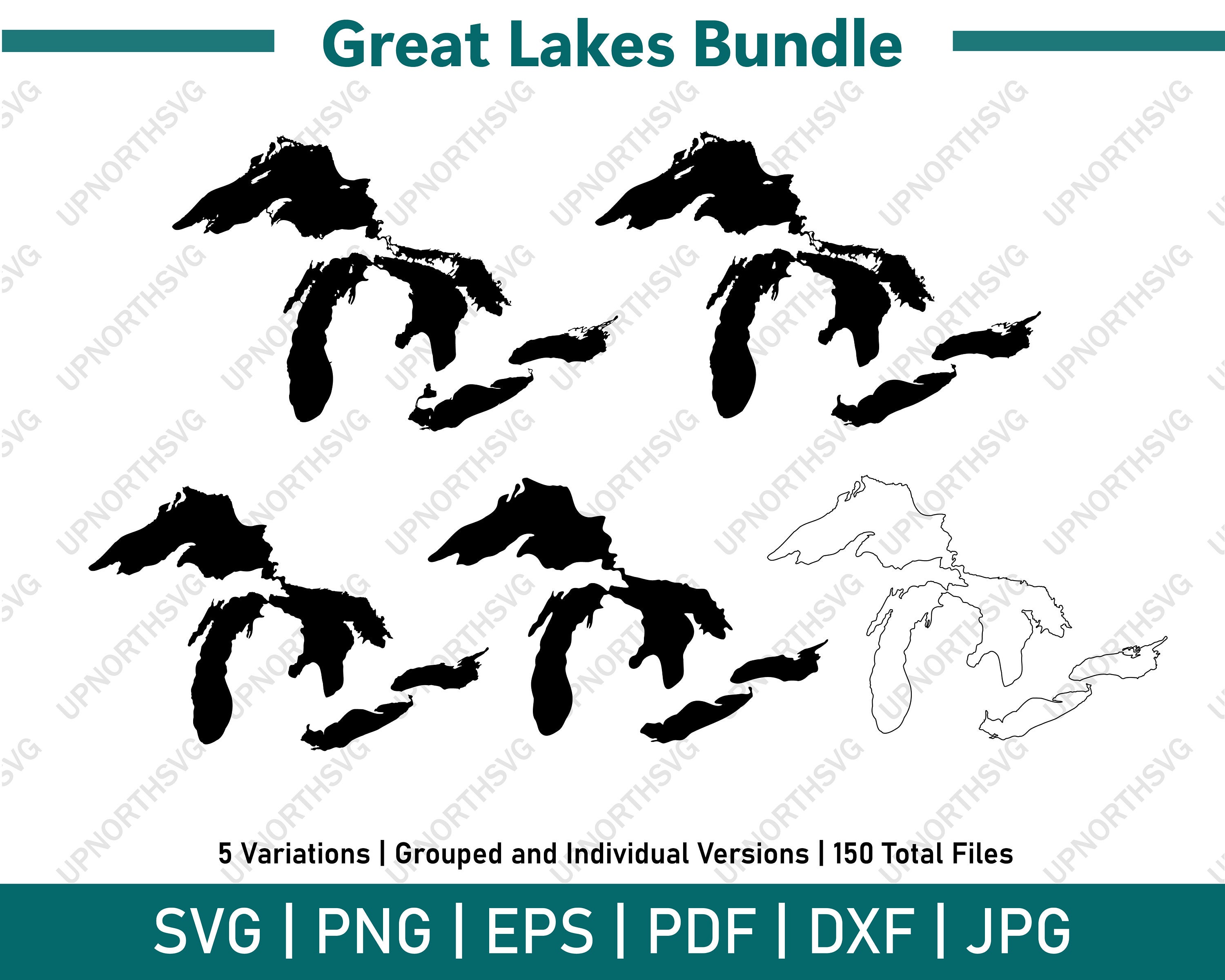 Great Lakes SVG Map Silhouette & Outline Bundle | Vector Image Map ...