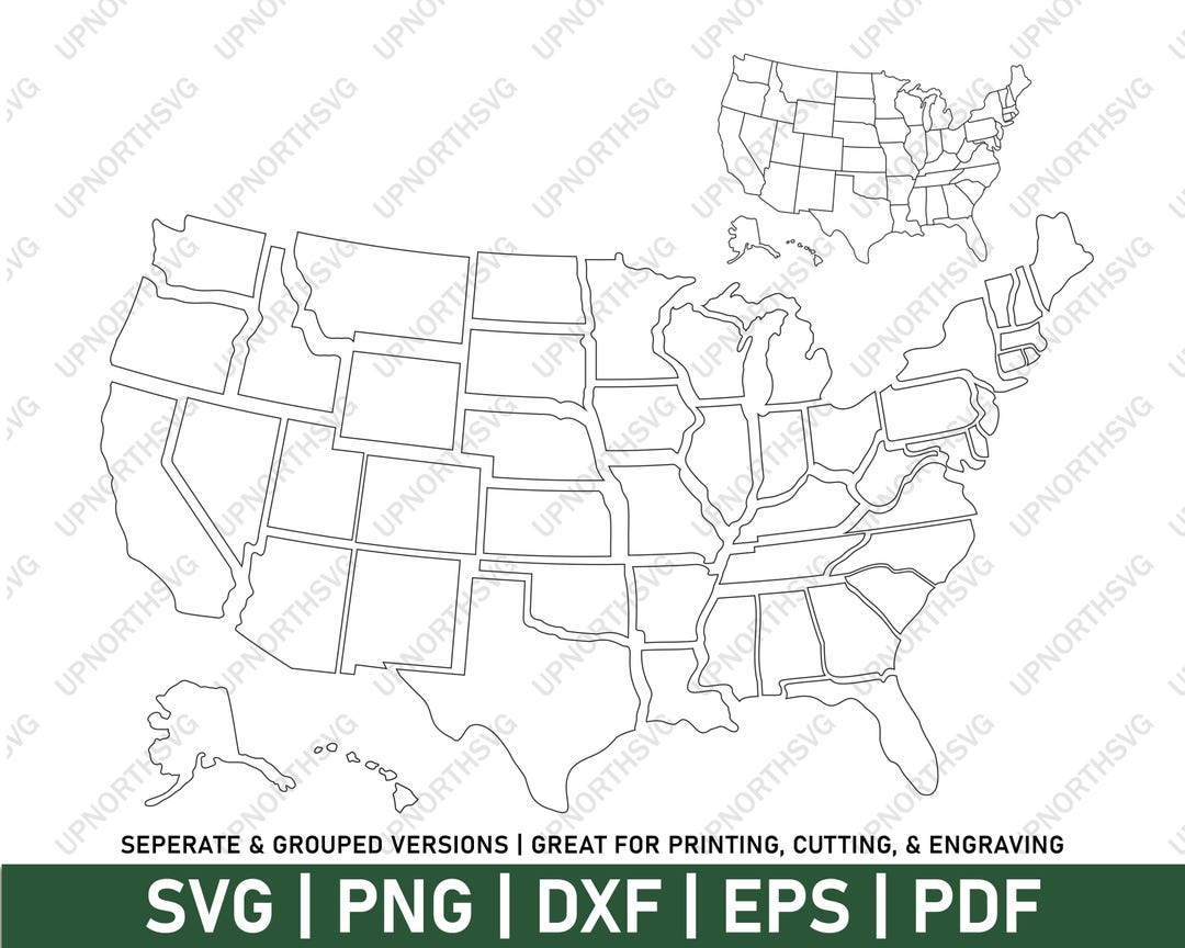 50 States SVG Outline Bundle | Individual State Shapes | United States ...