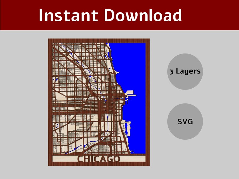 Chicago SVG Street Layered 3d Laser Map Cut File Instant Download ...