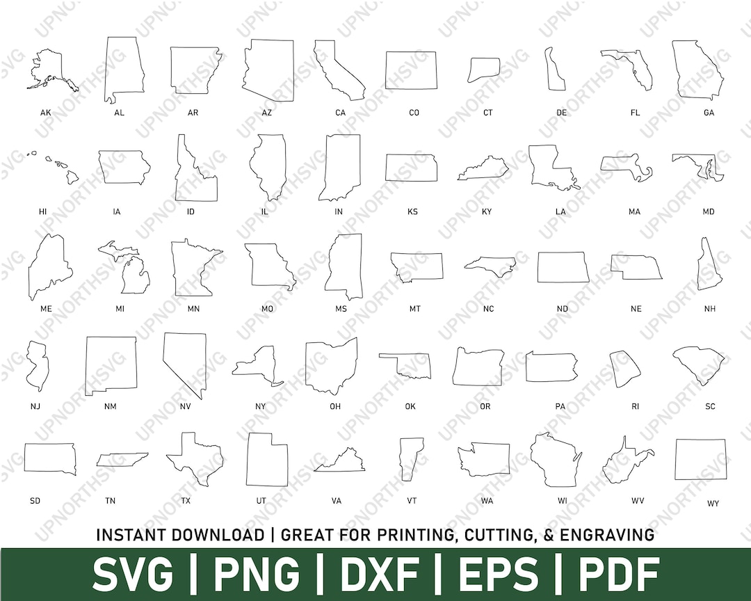 Simple State Outlines 50 Individual Shapes United States of America Map ...