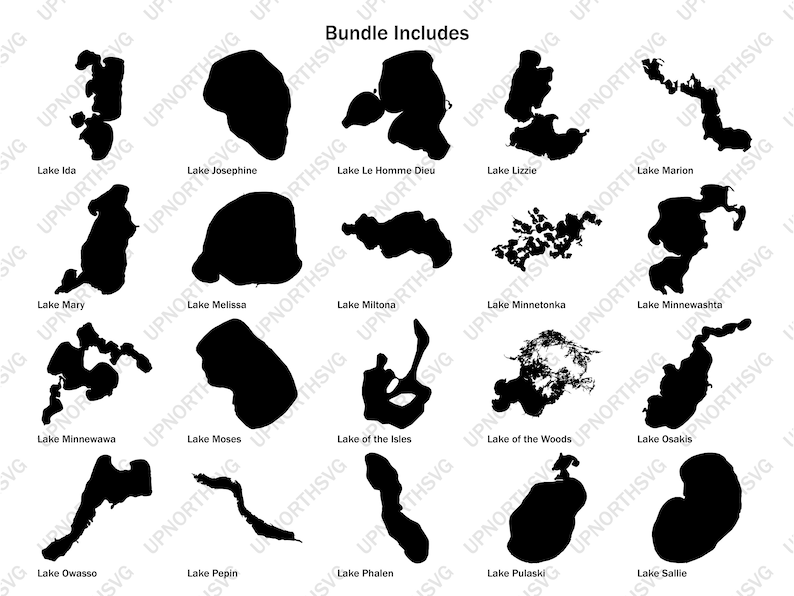 Minnesota Lake Silhouette Map Bundle | Custom SVG Vector Graphic File ...