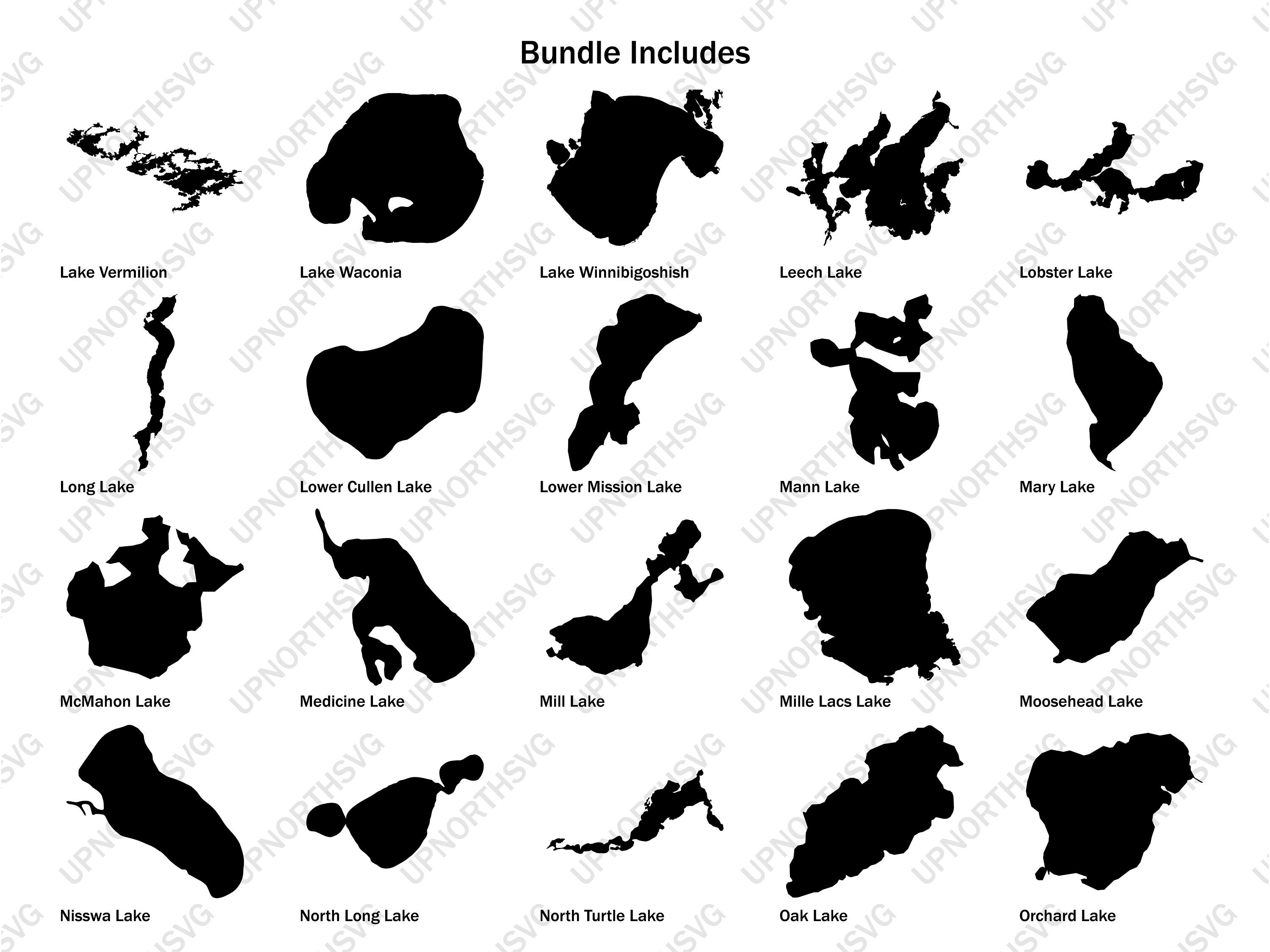 Minnesota Lake Silhouette Map Bundle | Custom SVG Vector Graphic File ...