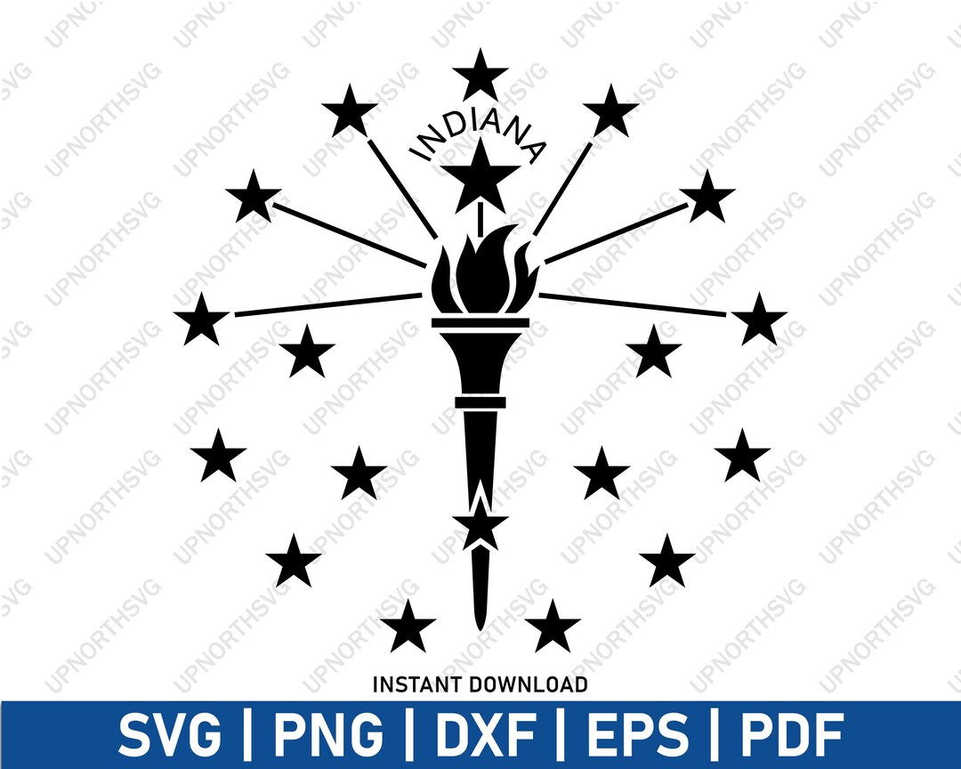 Indiana State Flag Silhouette SVG | Torch 13 Stars | Vector Graphic ...