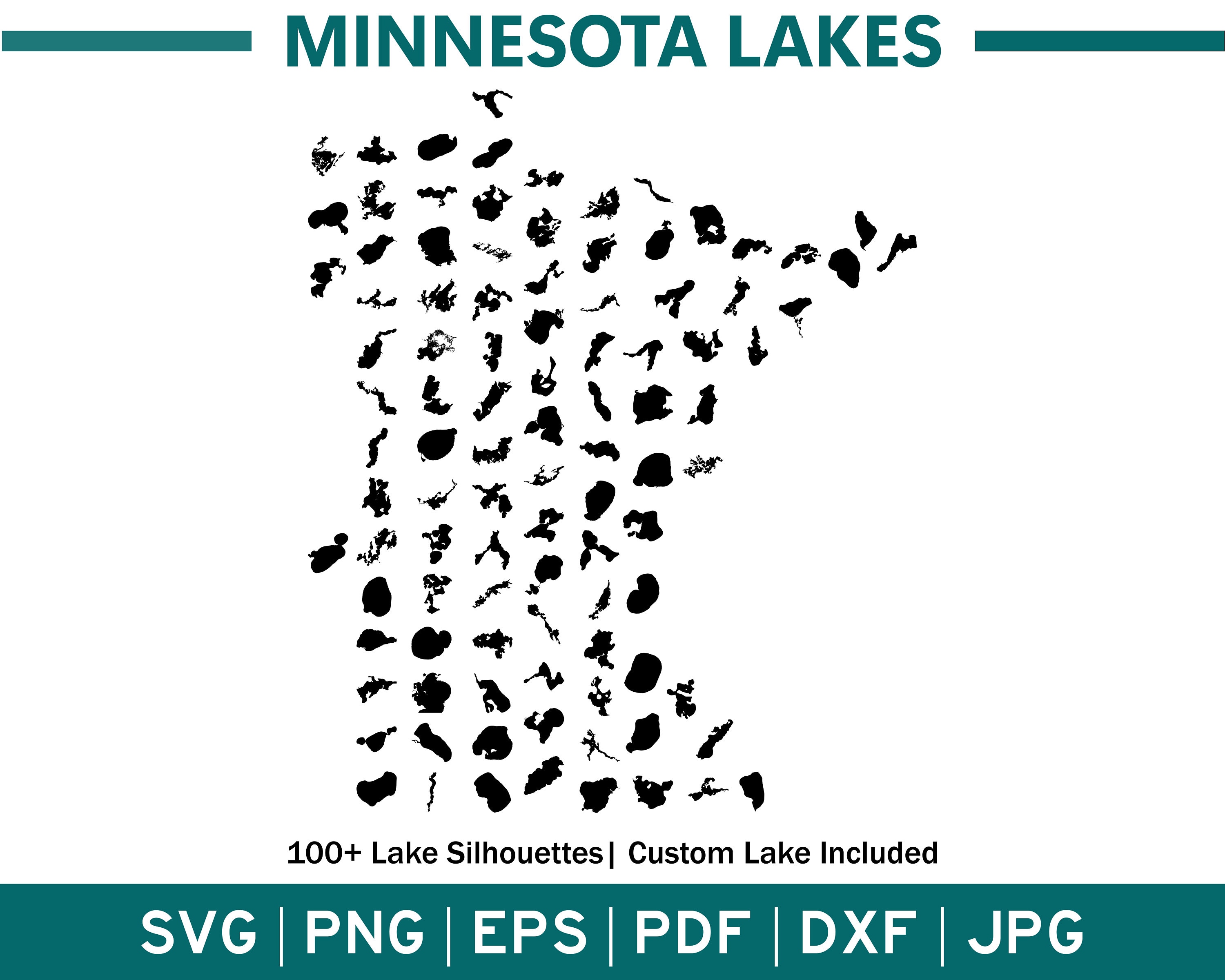 Minnesota Lake Silhouette Map Bundle Custom SVG Vector Graphic File ...