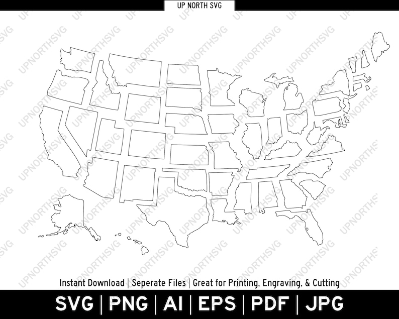 Simple State Outlines 50 Individual Shapes United States of America Map ...
