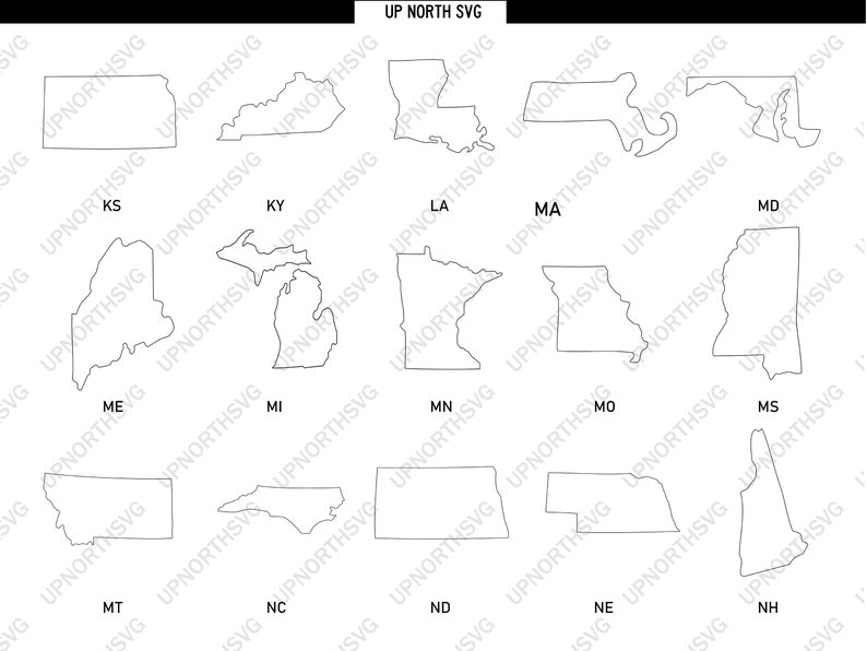 Simple State Outlines 50 Individual Shapes United States of America Map ...