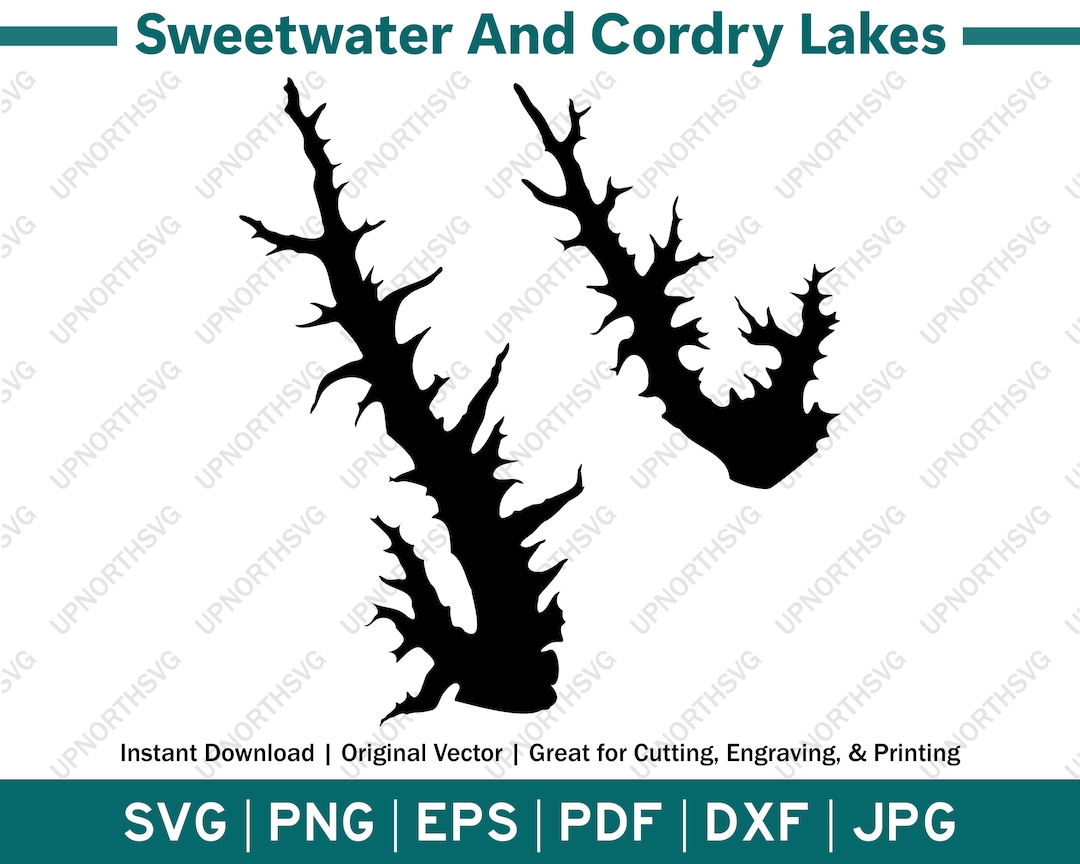 Sweetwater and Cordry Lakes Indiana Silhouette Map | SVG Vector Graphic ...