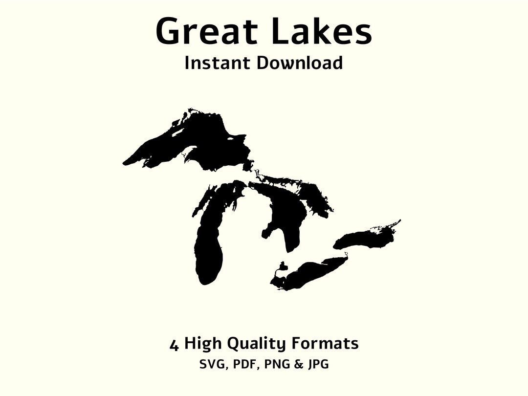 Detailed Great Lakes Map Shape Outline SVG Lake Superior, Michigan ...