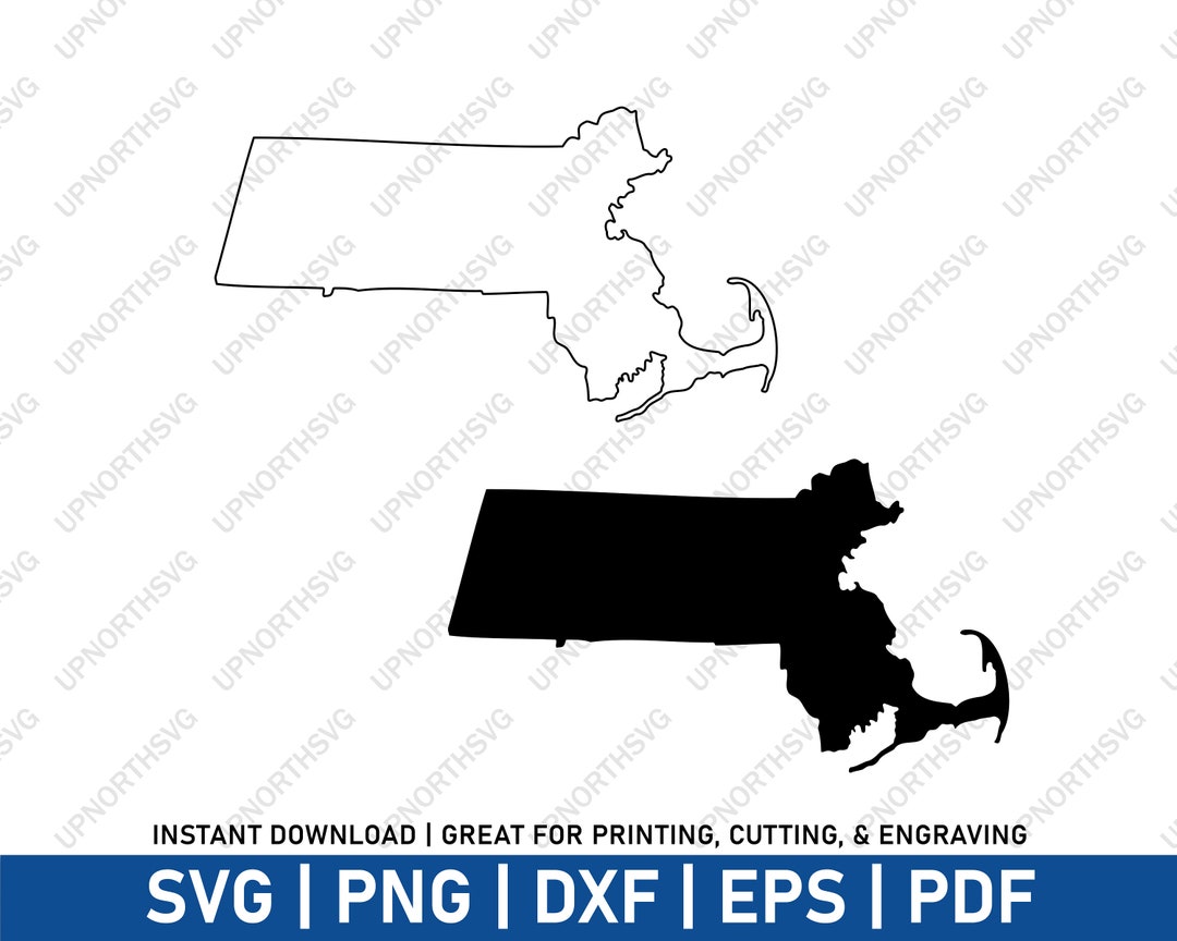 Massachusetts Outline & Silhouette Shape SVG File | Simple MA Vector ...