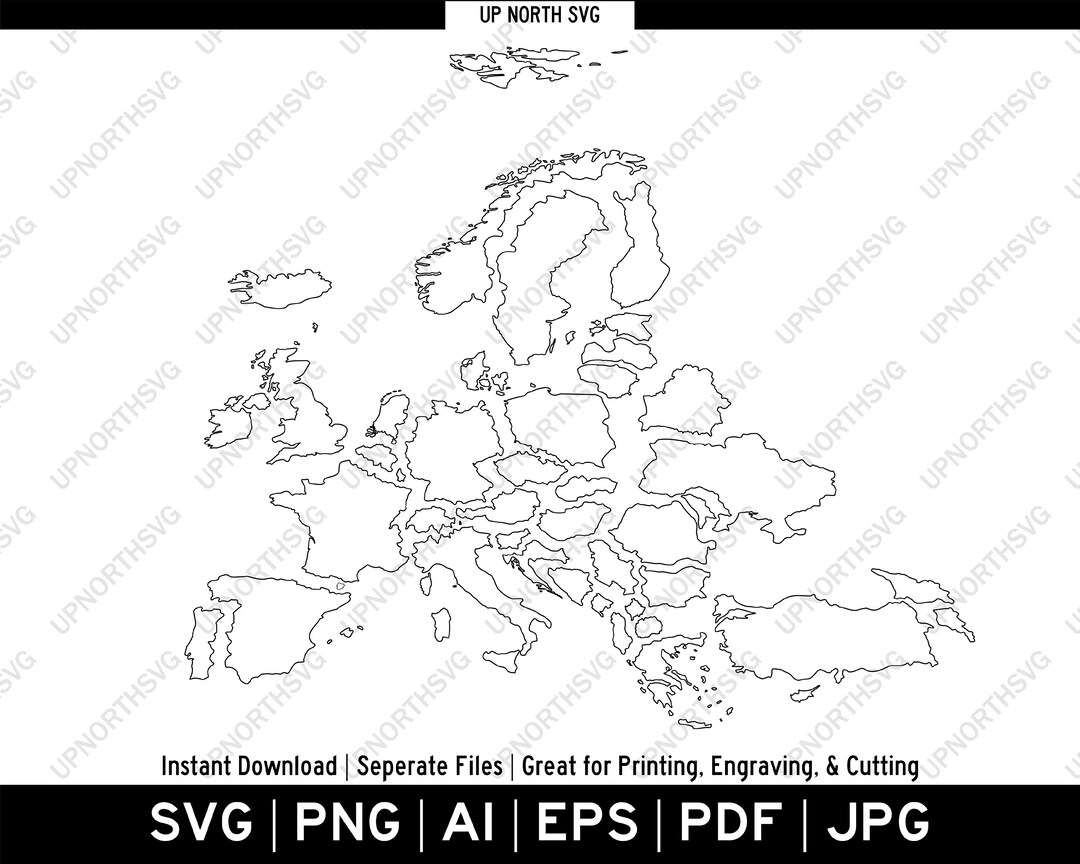 Simple European Country Outlines 44 Individual Shapes | EU Map ...