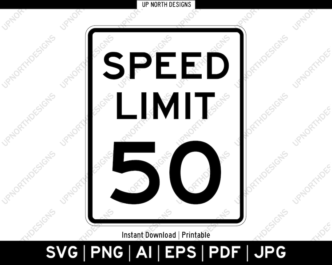 Speed Limit 50 MPH Sign | Vector Graphic Logo Image | Silhouette Road ...