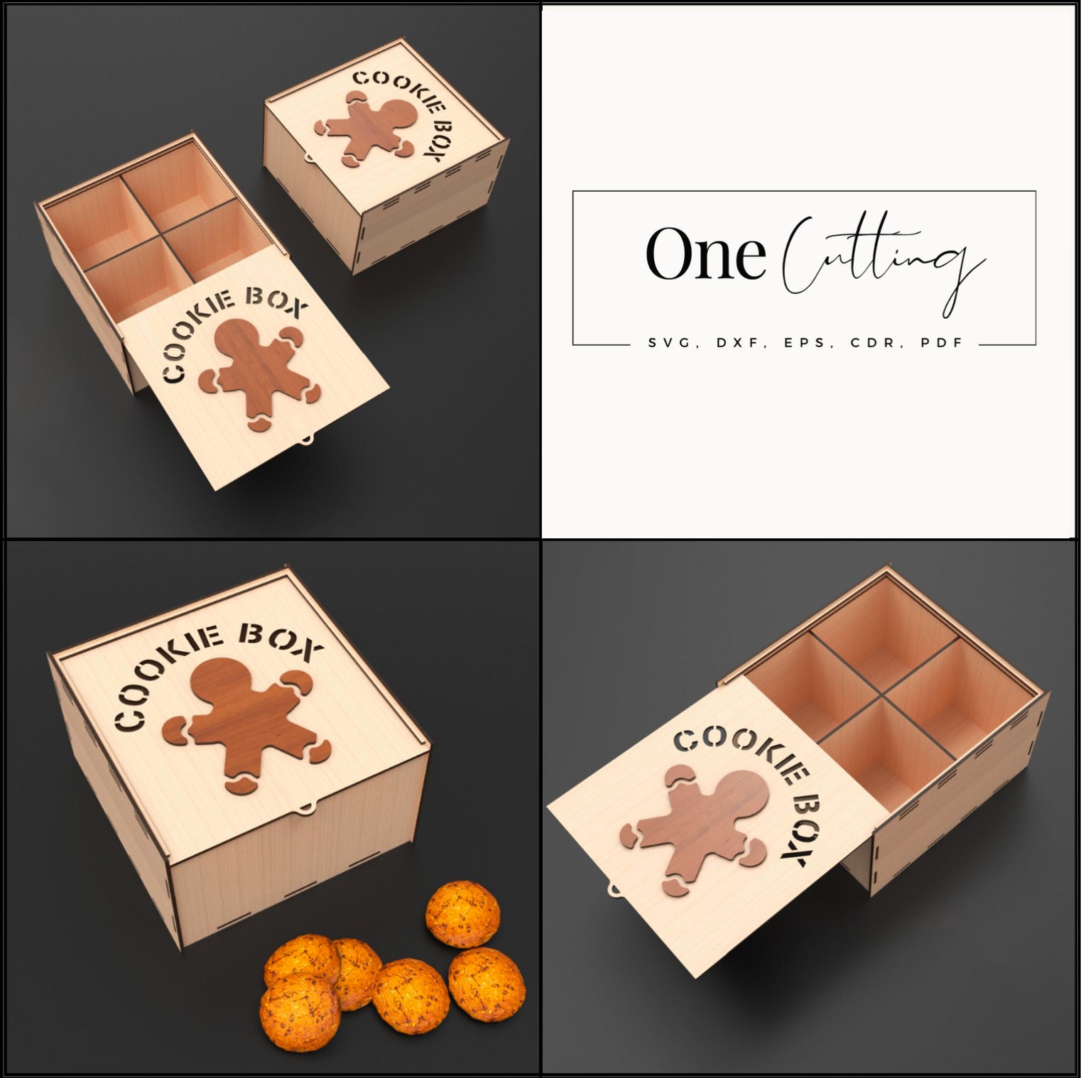 Laser Cut Cookie Box SVG Bundle Glowforge Wood Box for Cookie DXF Files ...