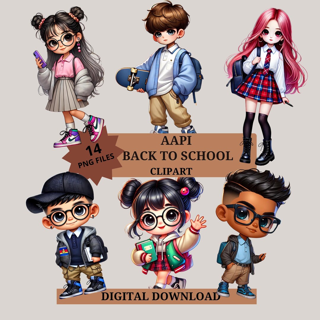 Back to School PNG, 14 AAPI PNG, Cute Aapi Chibi Kids Clipart, Asian ...