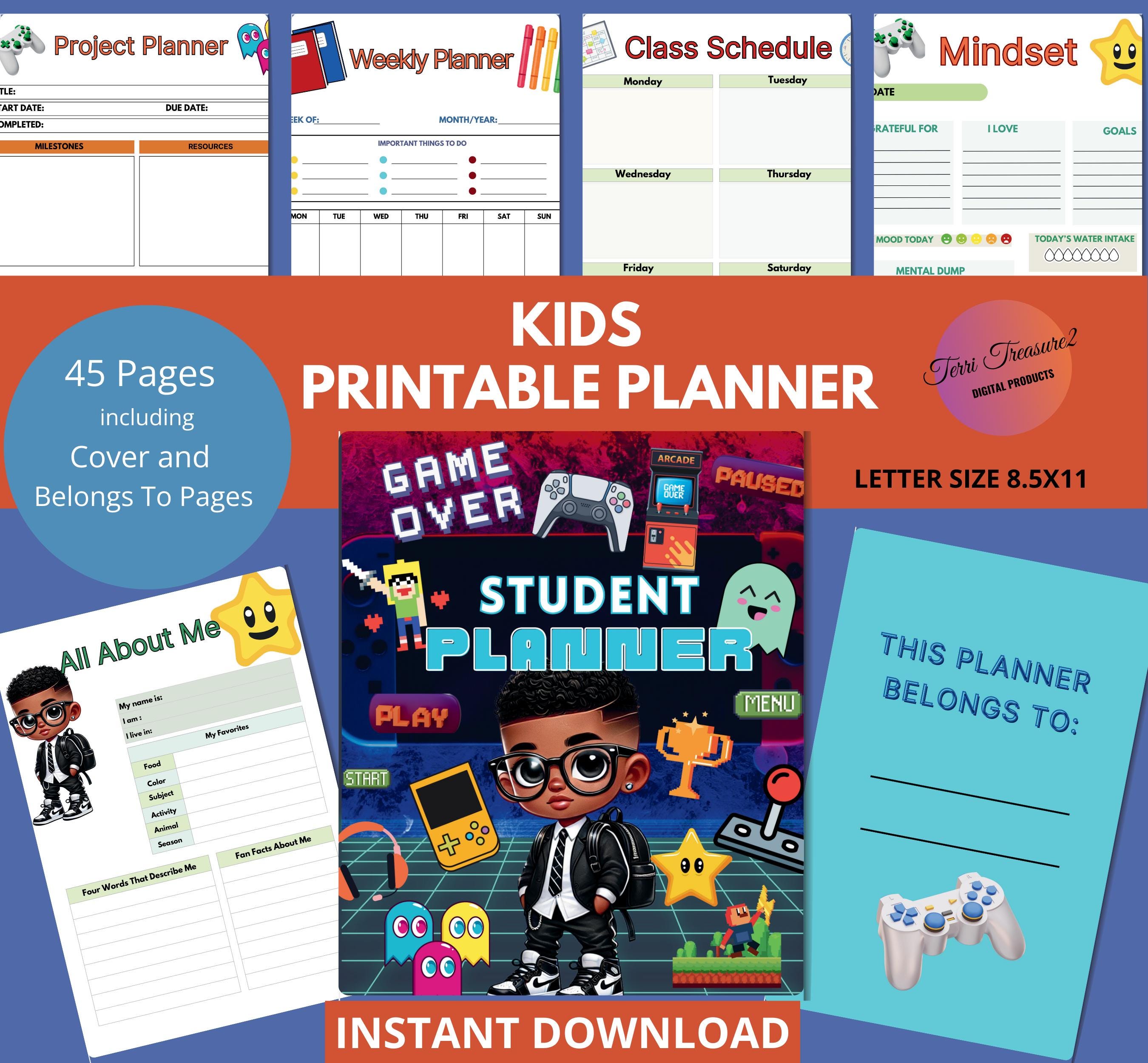 Kids Printable School Planner, Calendar, Kids Schedule, Kids Study ...