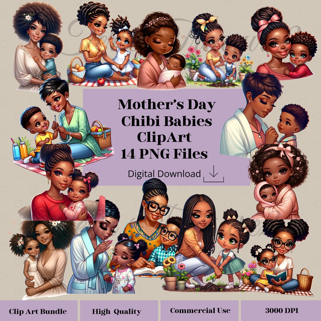 Mother's Day PNG, 14PNG, Mother Daughter Clipart, Black Mom Clipart ...