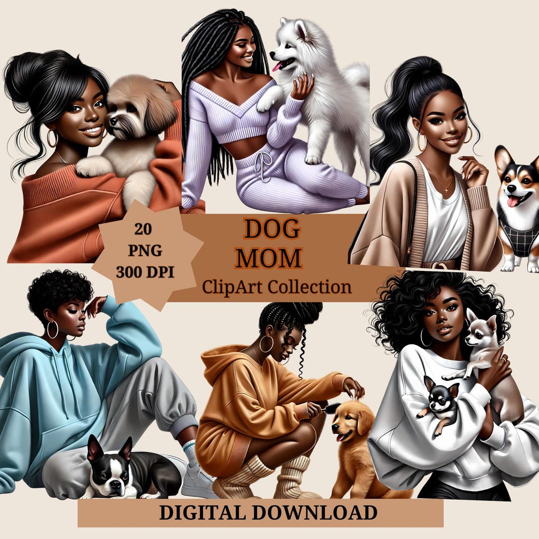 Dog Mom Clip Art, African American Women, Dogs PNG (digital Download ...