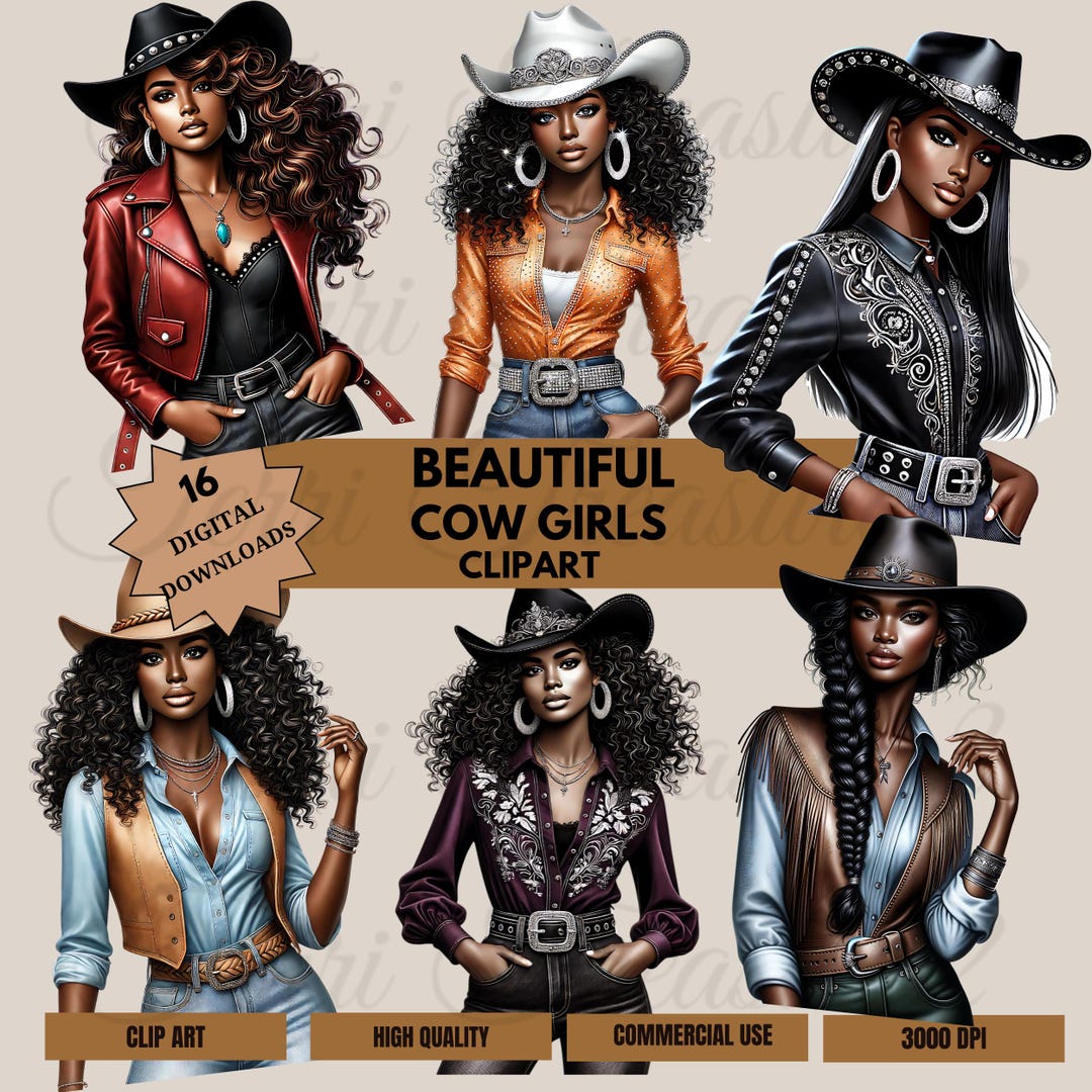 Beautiful Cowgirls Clipart, 16 Beautiful Black Cowgirls, Rodeo Black ...