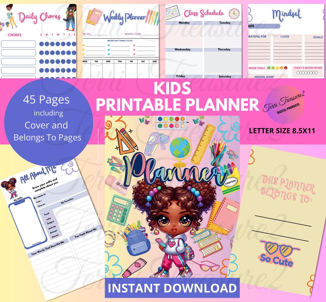 Kids Printable School Planner, Calendar, Kids Schedule, Kids Study ...