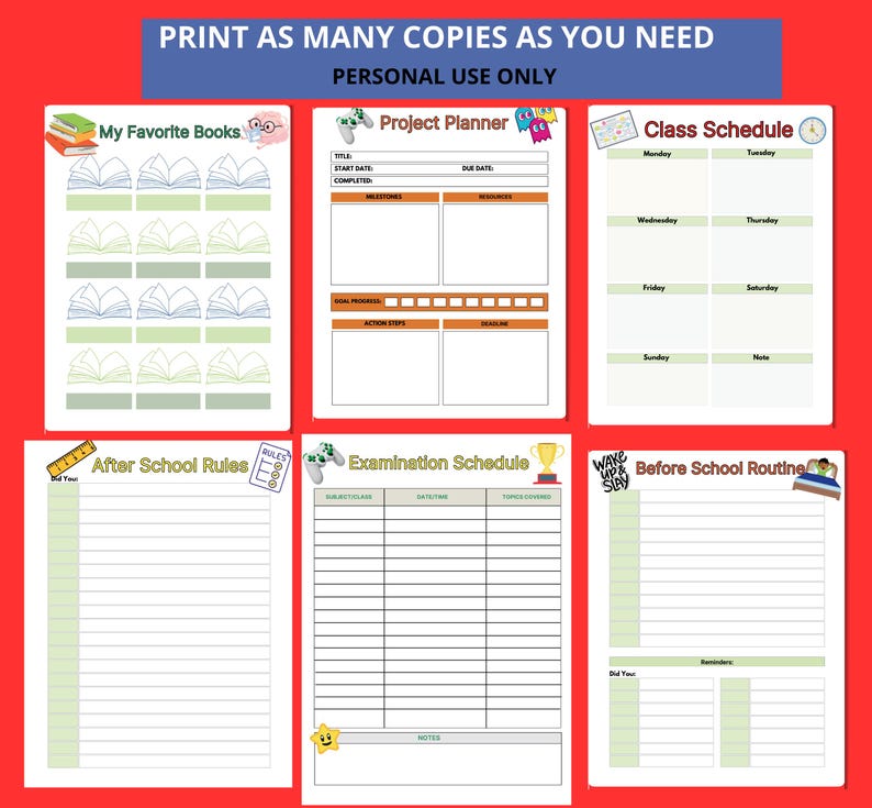 Kids Printable School Planner, Calendar, Kids Schedule, Kids Study ...