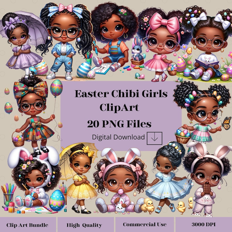 Easter Cute Girl PNG, 20 PNG, Easter Clipart, Black Girl Clipart ...