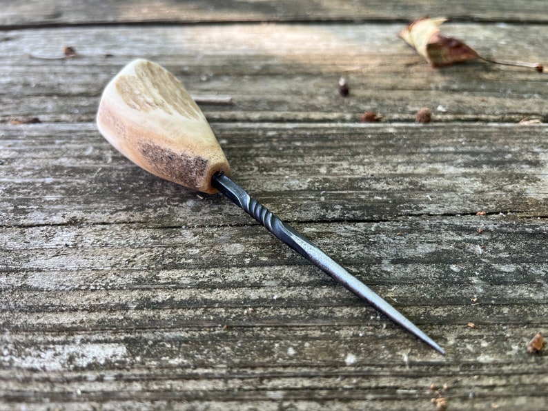 Forged Leather Awl W/ Antler Handle - Etsy