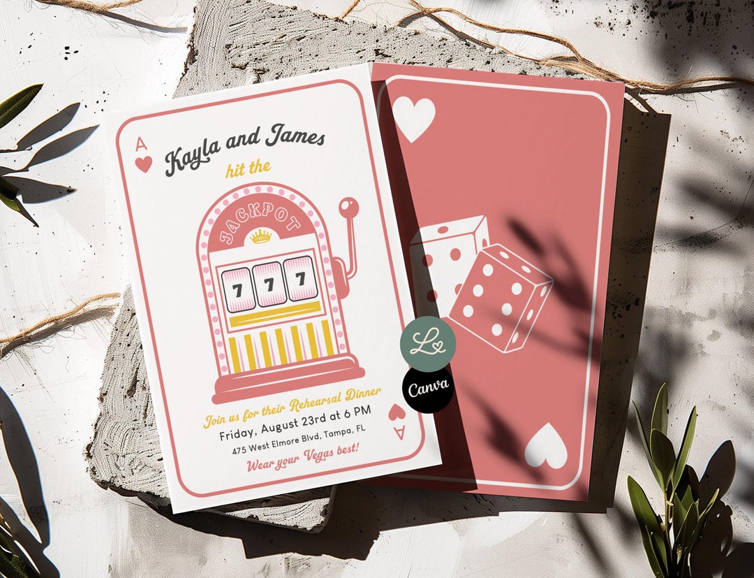 Las Vegas Themed Wedding Invitation Card Custom Personalized Vegas Hit ...