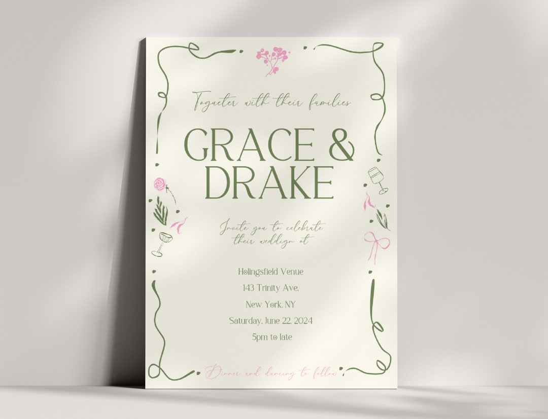 Hand Drawn Scribble Wedding Invitation Party Invitation Wavy Fun Simple ...