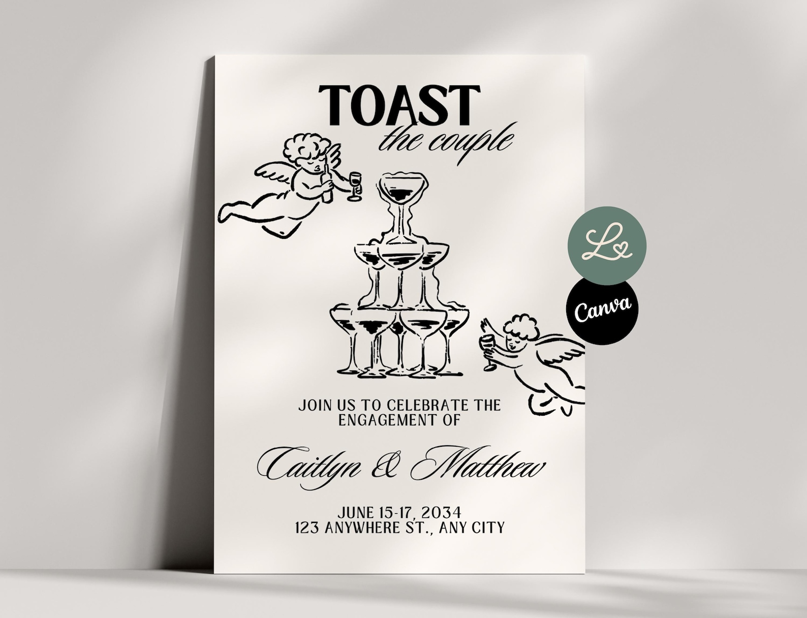 Hand Drawn Toast the Couple Engagement Party Invitation Quirky ...