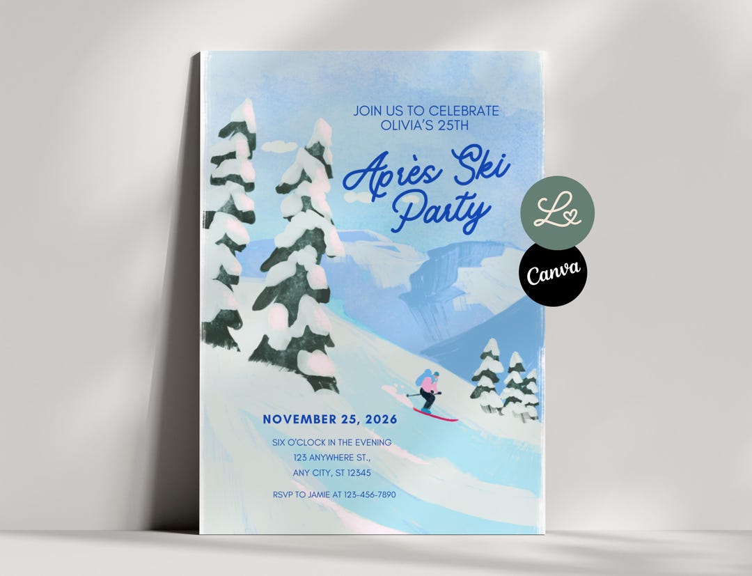 Apres Ski Birthday Party Invitation Watercolor Ski Birthday Invitation ...