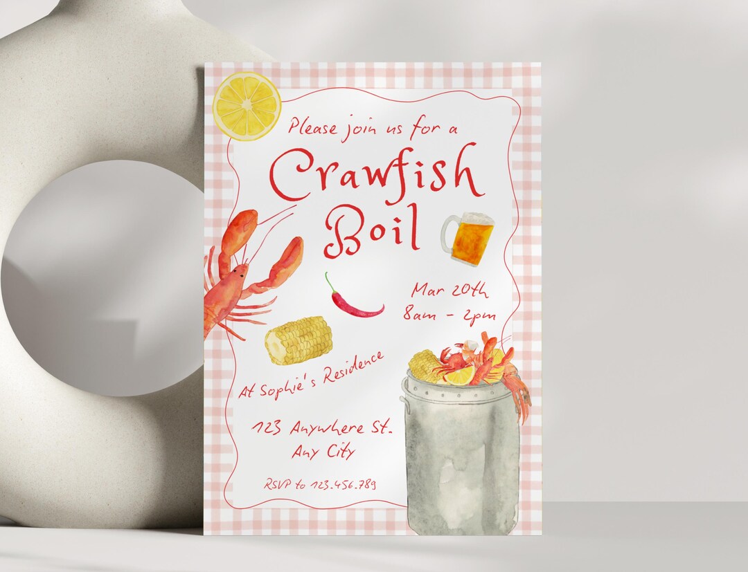 Editable Crawfish Boil Party Invitation Watercolor Seafood Boil Invite ...
