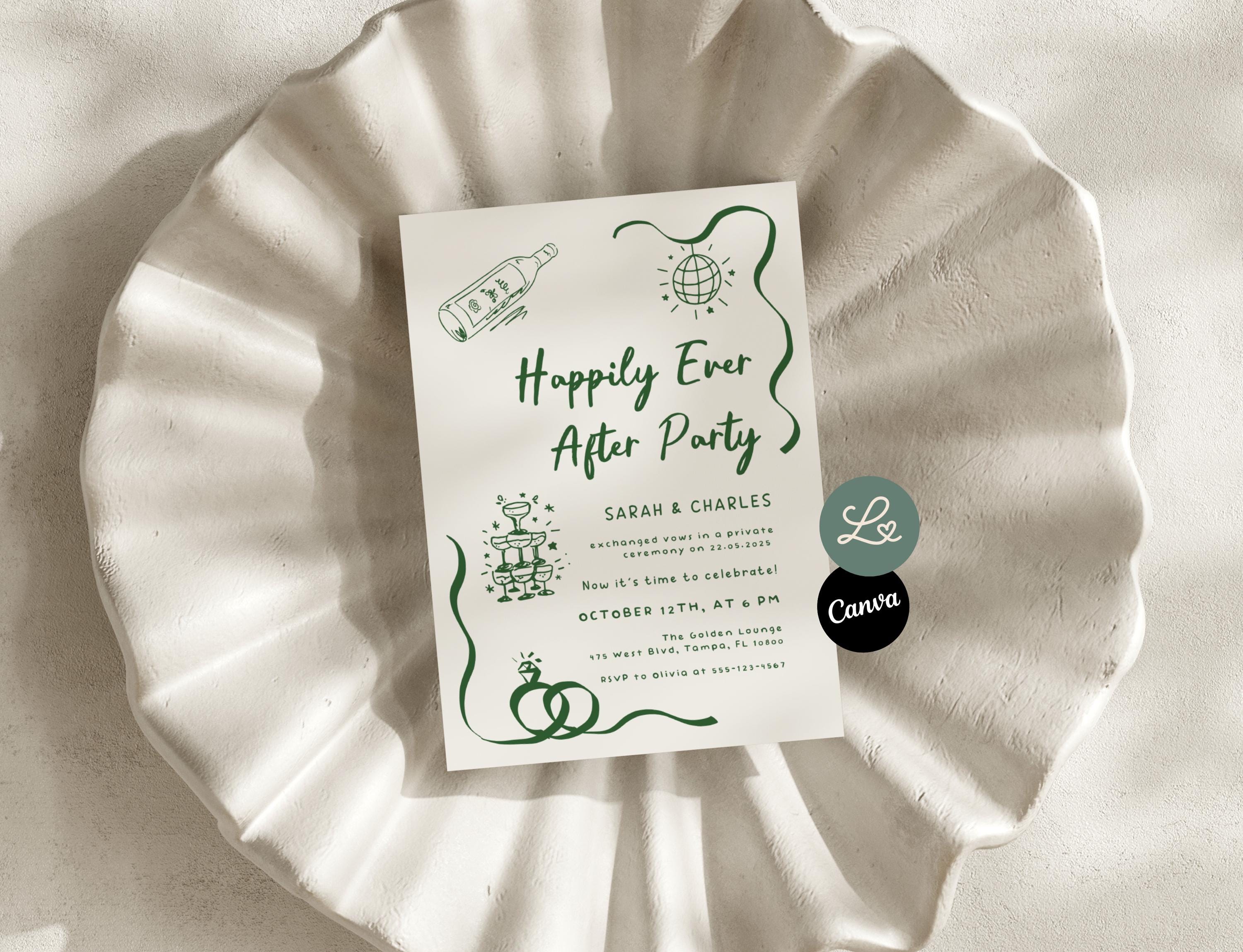 Happily Ever After Party Invitation Quirky Whimsical Elopement Wedding ...