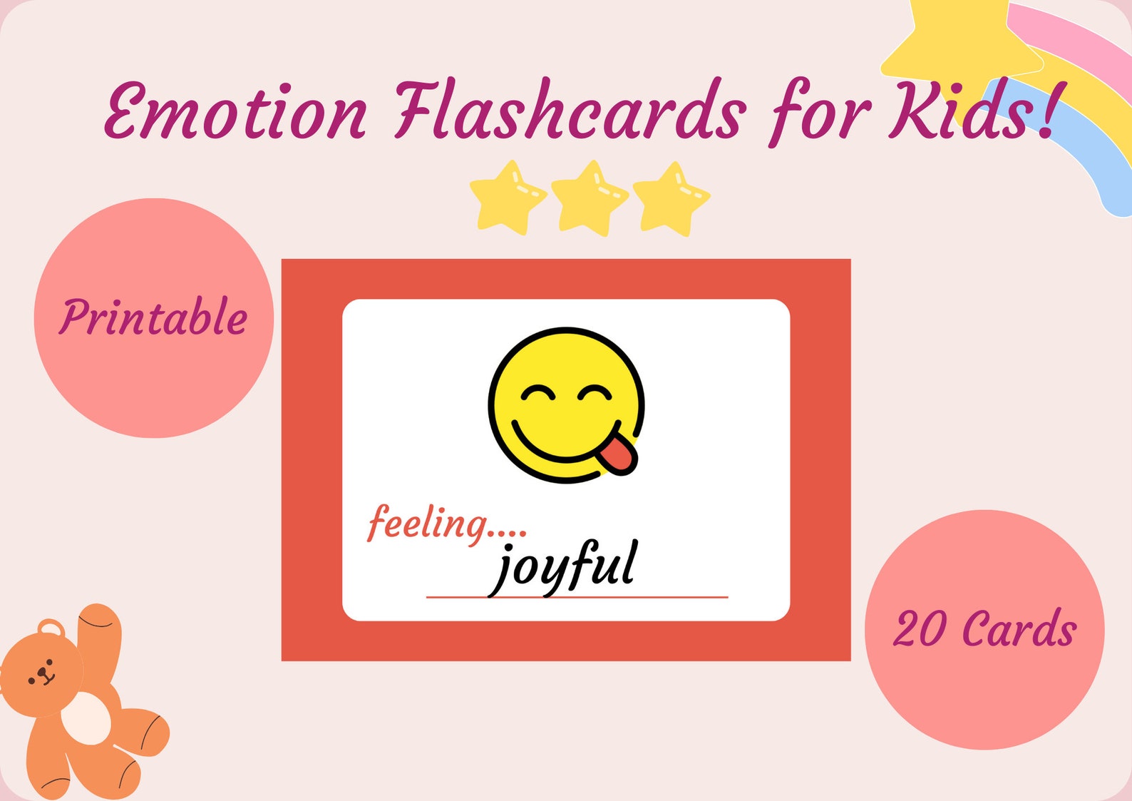 Emotion Flashcards, Printable Flashcards for Kids, Homeschooling, Emotion Cards, Preschool ...
