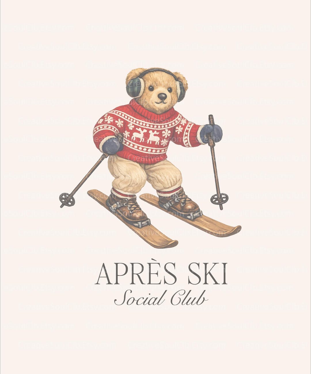 Après Ski Vintage Teddy Bear PNG, Retro Bear Skiing, Trendy Bear Ski ...