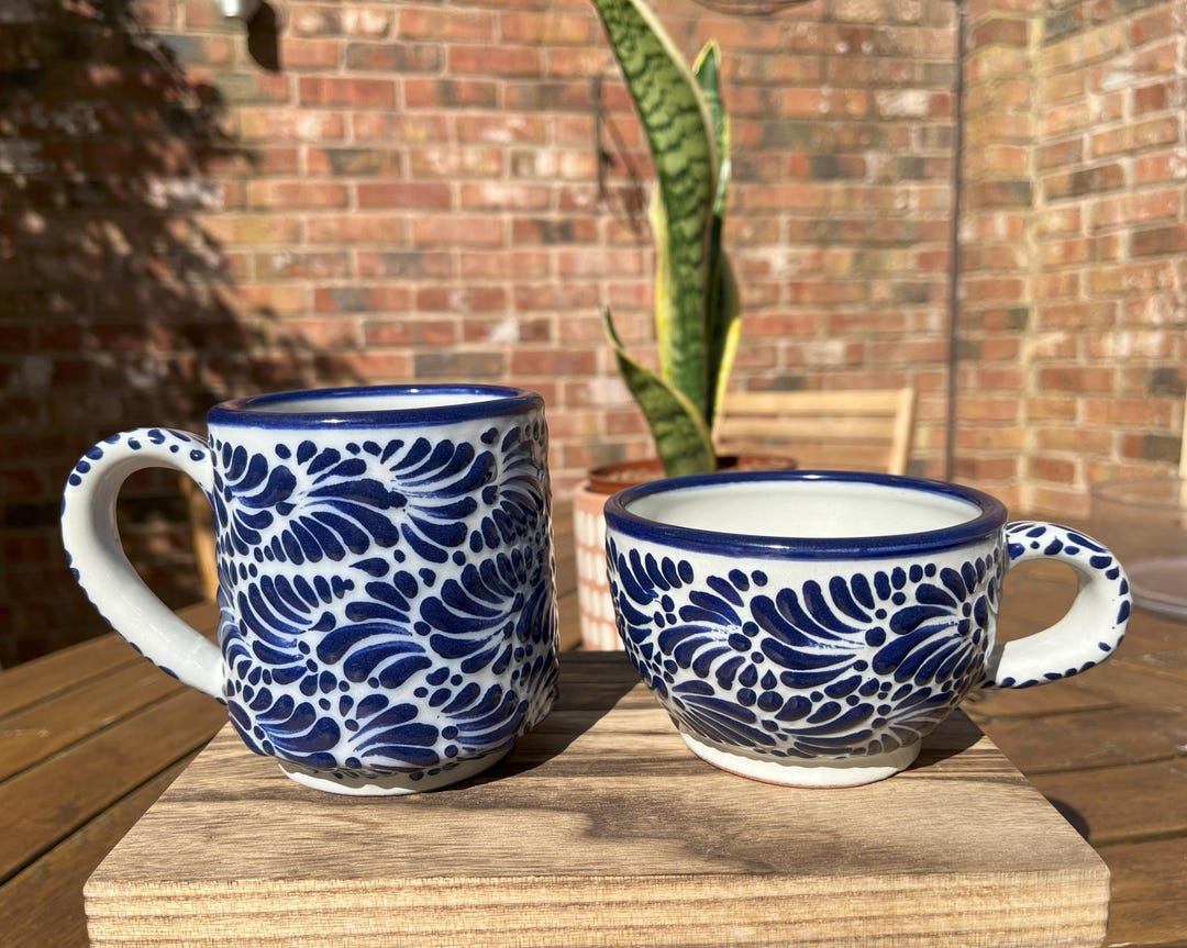 Handmade Mexican Mugs – Talavera Ceramic, Mexican Pottery, Dark Blue ...