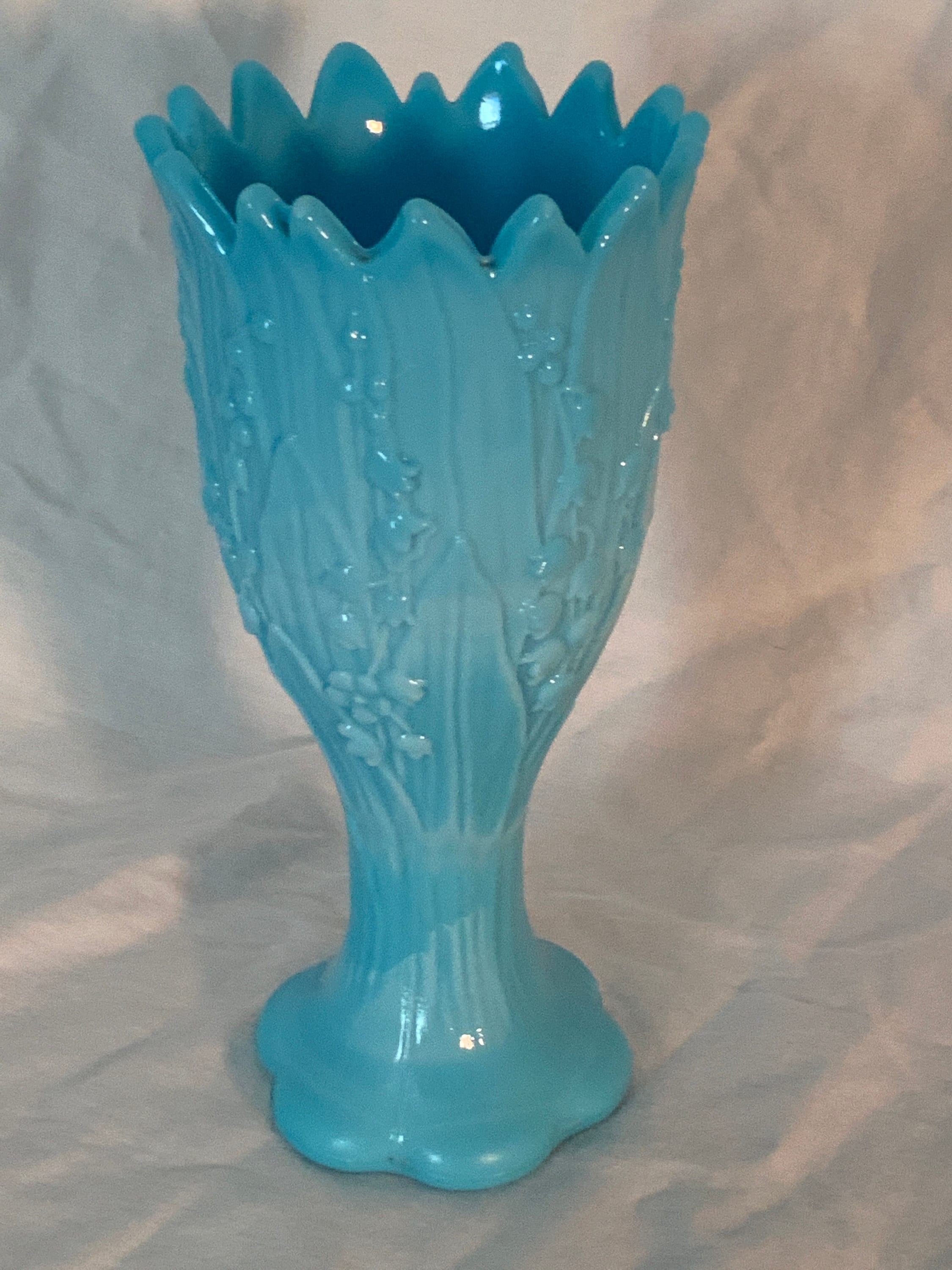 Vintage Westmoreland Blue Milk Slag Glass Lilly of the Valley Vase ...